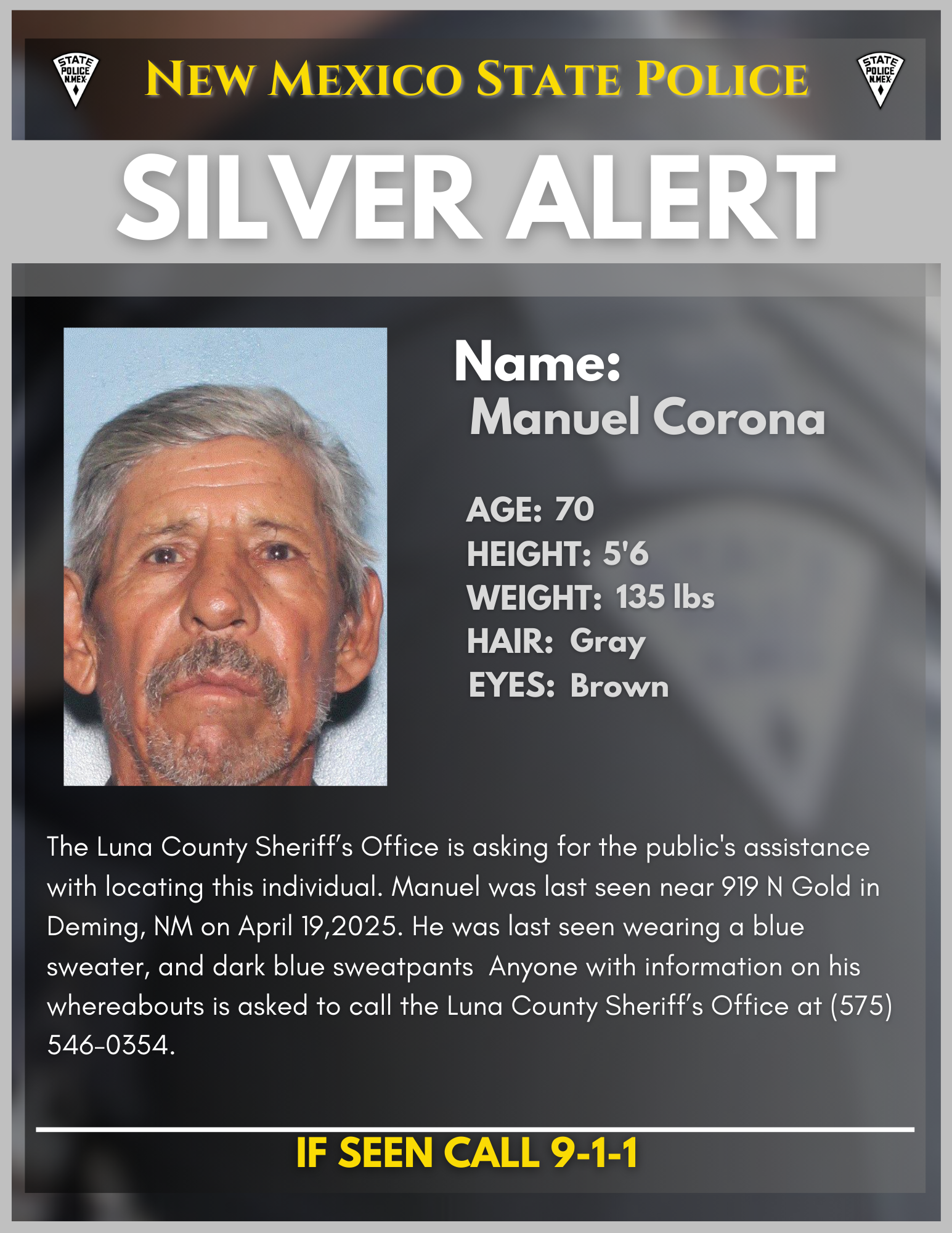 SILVER ALERT - MANUEL CORONA | 94.3 The Mix | Today's Biggest Hits | Deming, NM